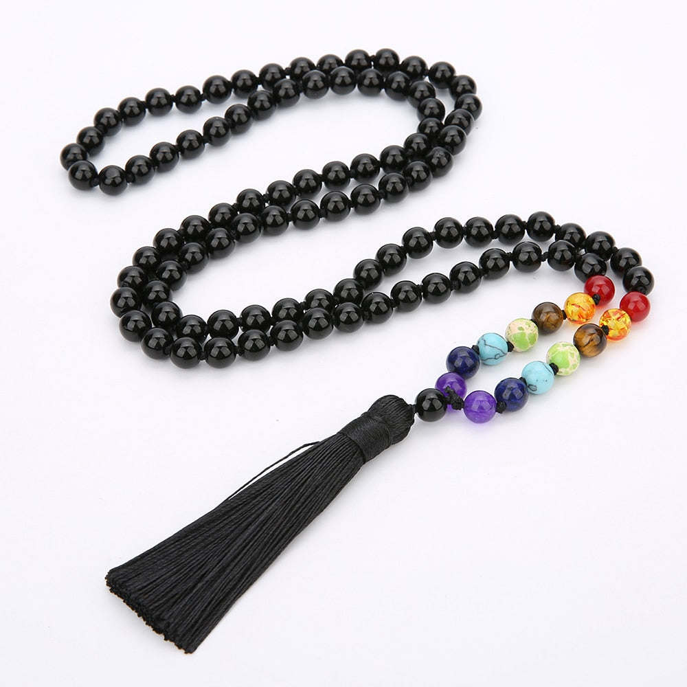 Collier Mala de prière 7 Chakra en Onyx – Anti-stress.shop